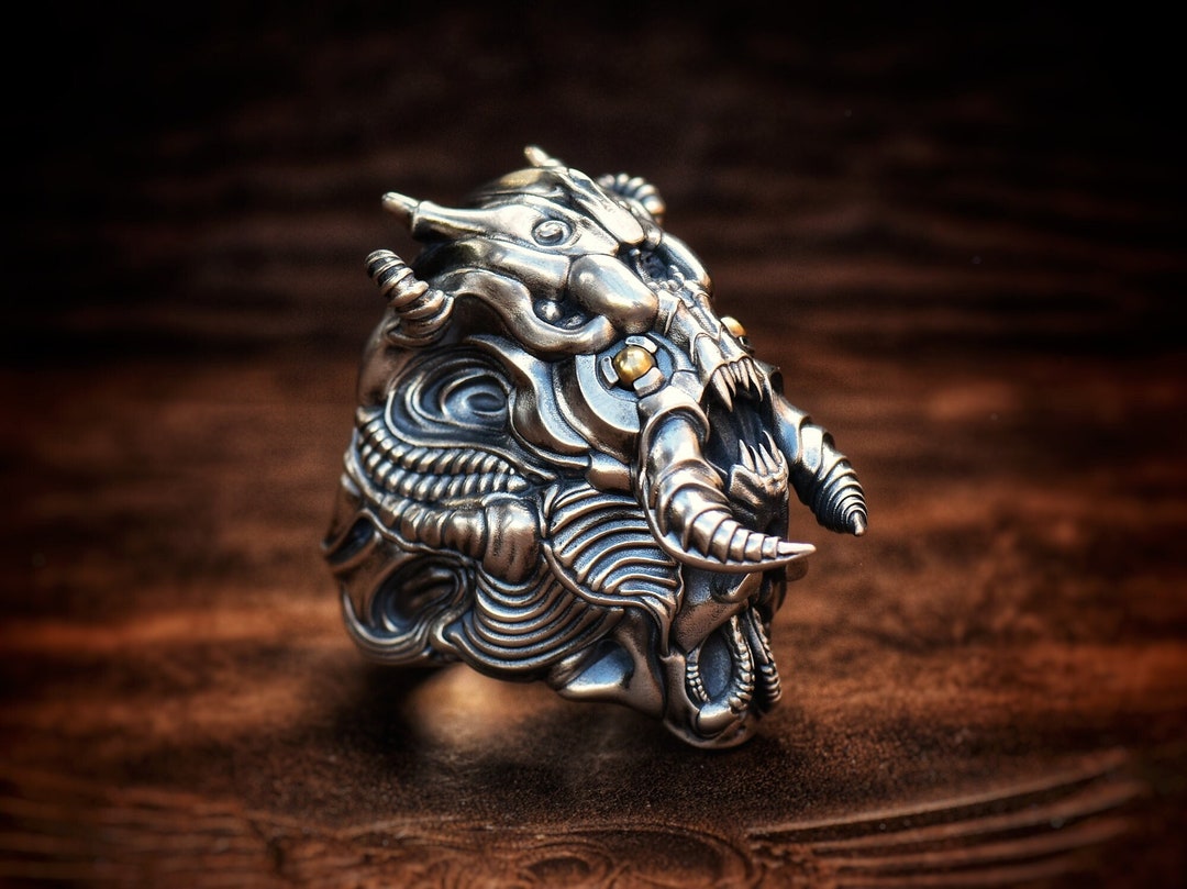 Chunky Biomechanical Demon Lord Sterling Silver Ring,alien Insectoid ...