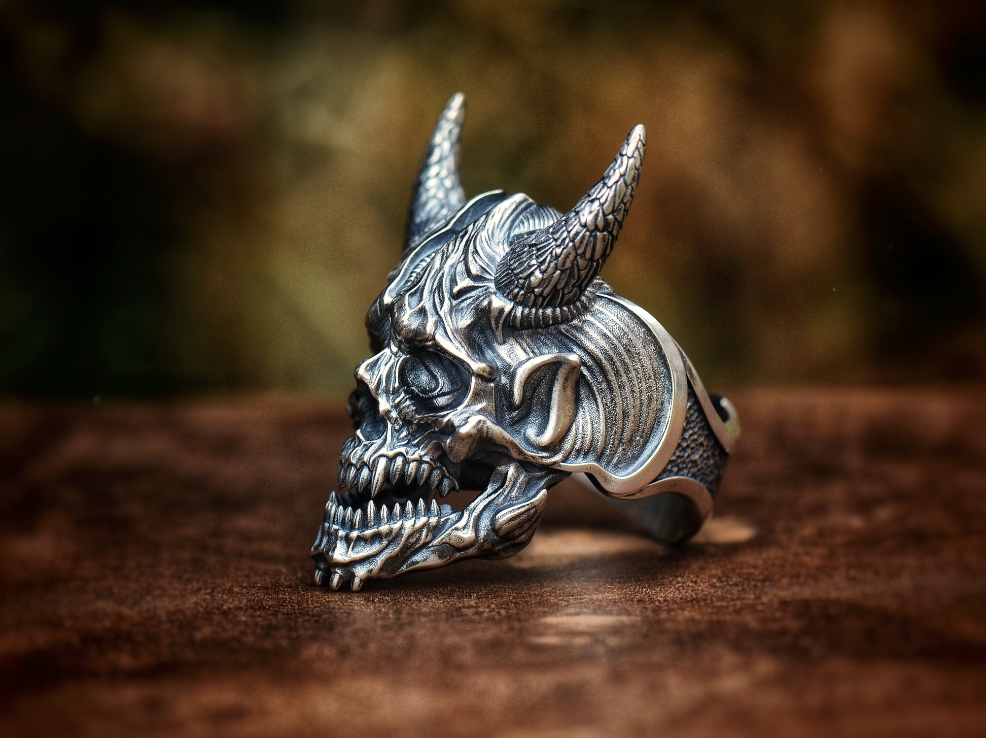 Gothic Inferno Demon Skull Sterling Silver Ring,handmade, Birthday Gift ...