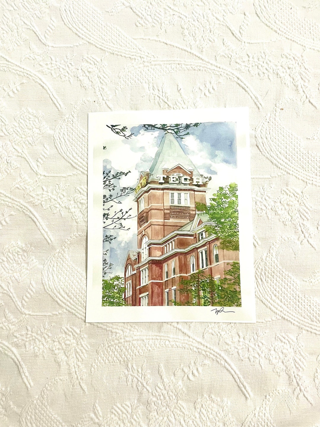 Watercolor Painting Tech Tower Georgia Tech - Etsy
