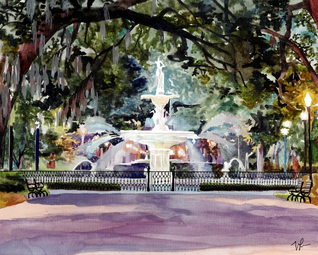 Forsyth Park Savannah Georgia Watercolor Art Print - Etsy
