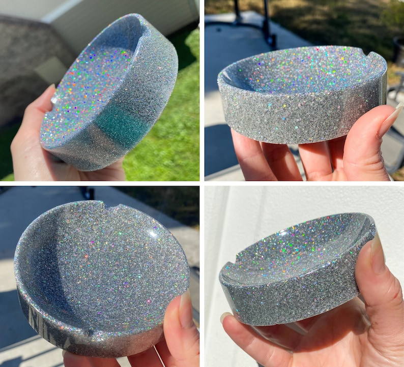 Holographic Glitter Circle Ashtray, Jewelry Tray, Pill Tray Glitter Epoxy Resin Dish - Etsy