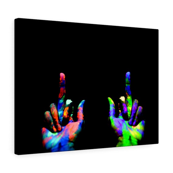 Middle Fingers up Neon Canvas Wall Art | Etsy