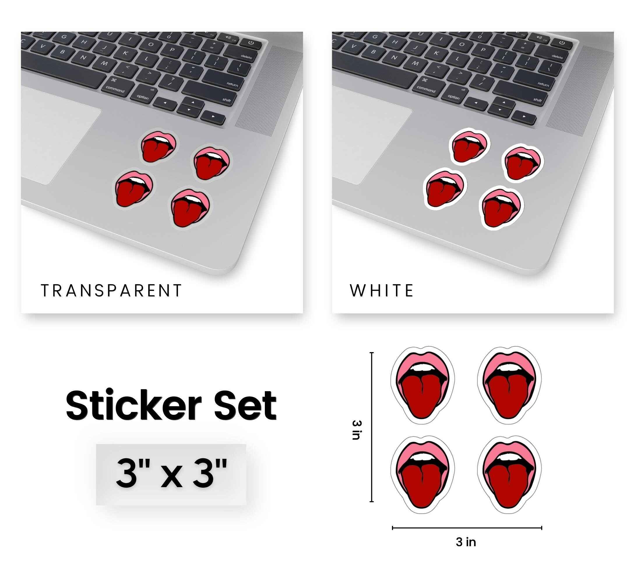 Pink Lips Tongue Out Sticker Sheet - Premium Vinyl Kiss-cut Sticker Set ...