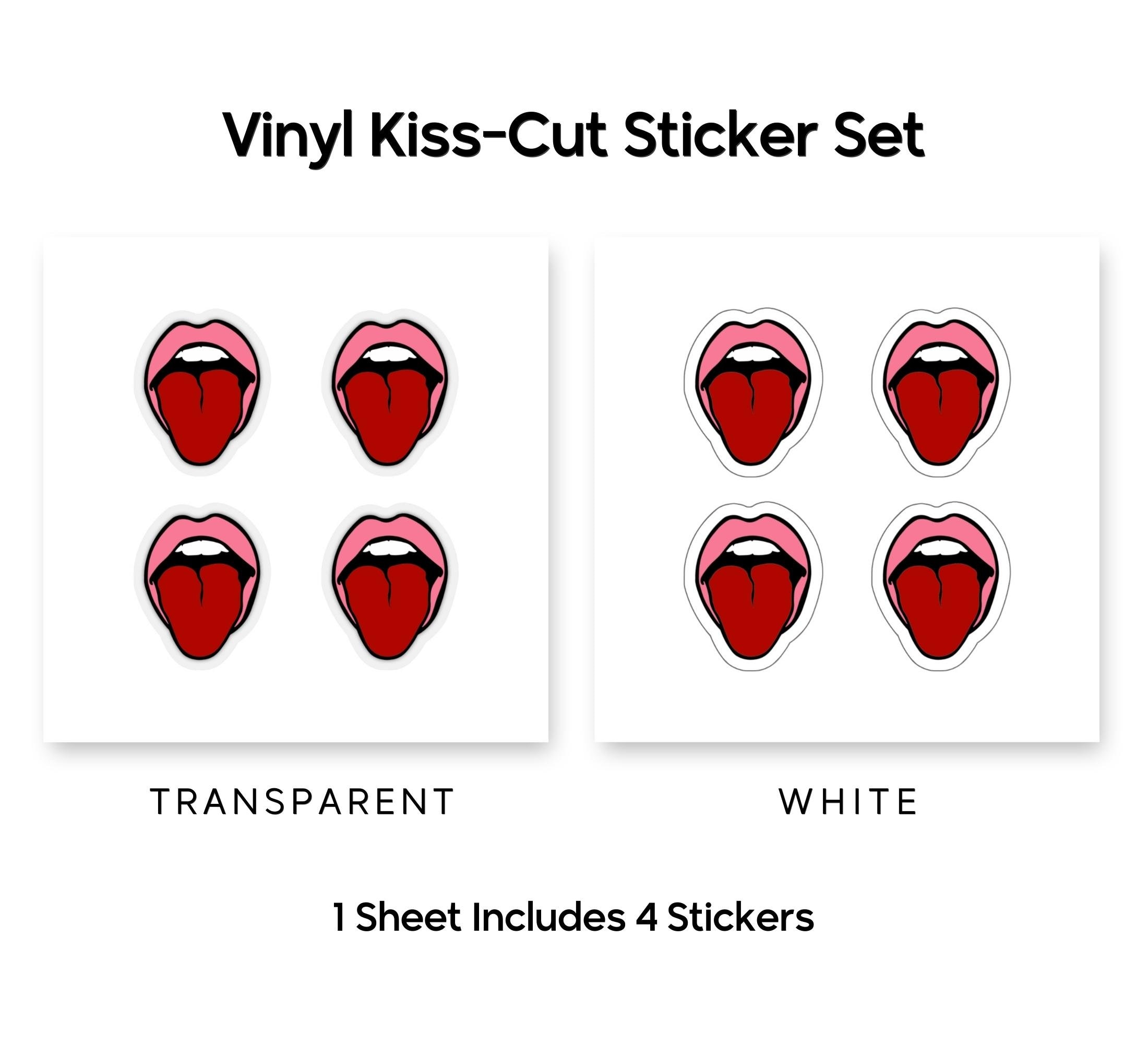 Pink Lips Tongue Out Sticker Sheet - Premium Vinyl Kiss-cut Sticker Set ...