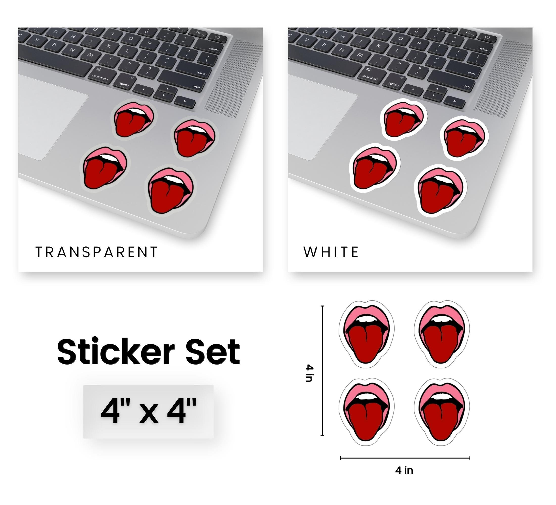 Pink Lips Tongue Out Sticker Sheet - Premium Vinyl Kiss-cut Sticker Set ...