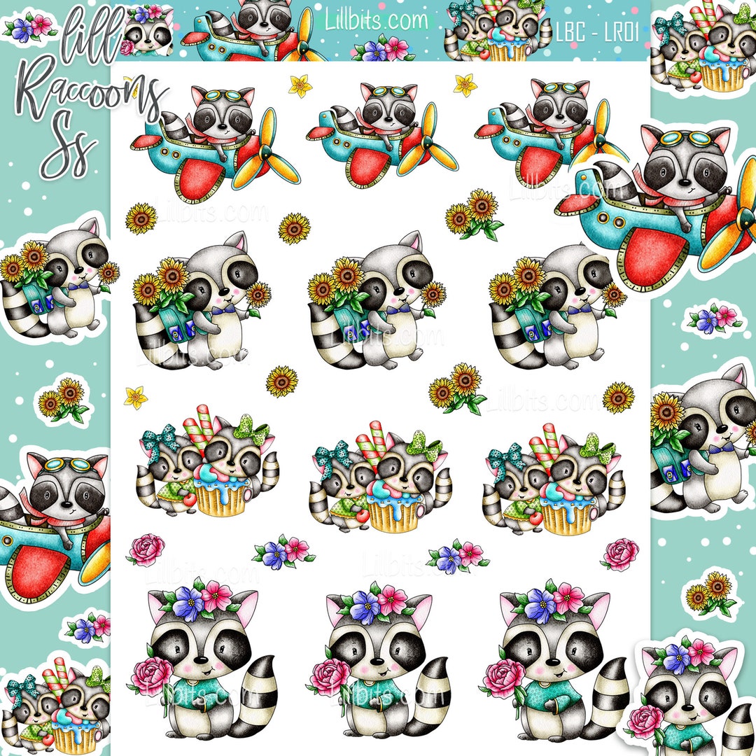 Lill Raccoons Sticker Sheet - Lillbits - Stationery - Etsy