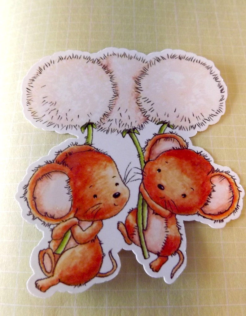 Cute Sticker Mice Floating With Dandelions Glossy Vinyl | Etsy