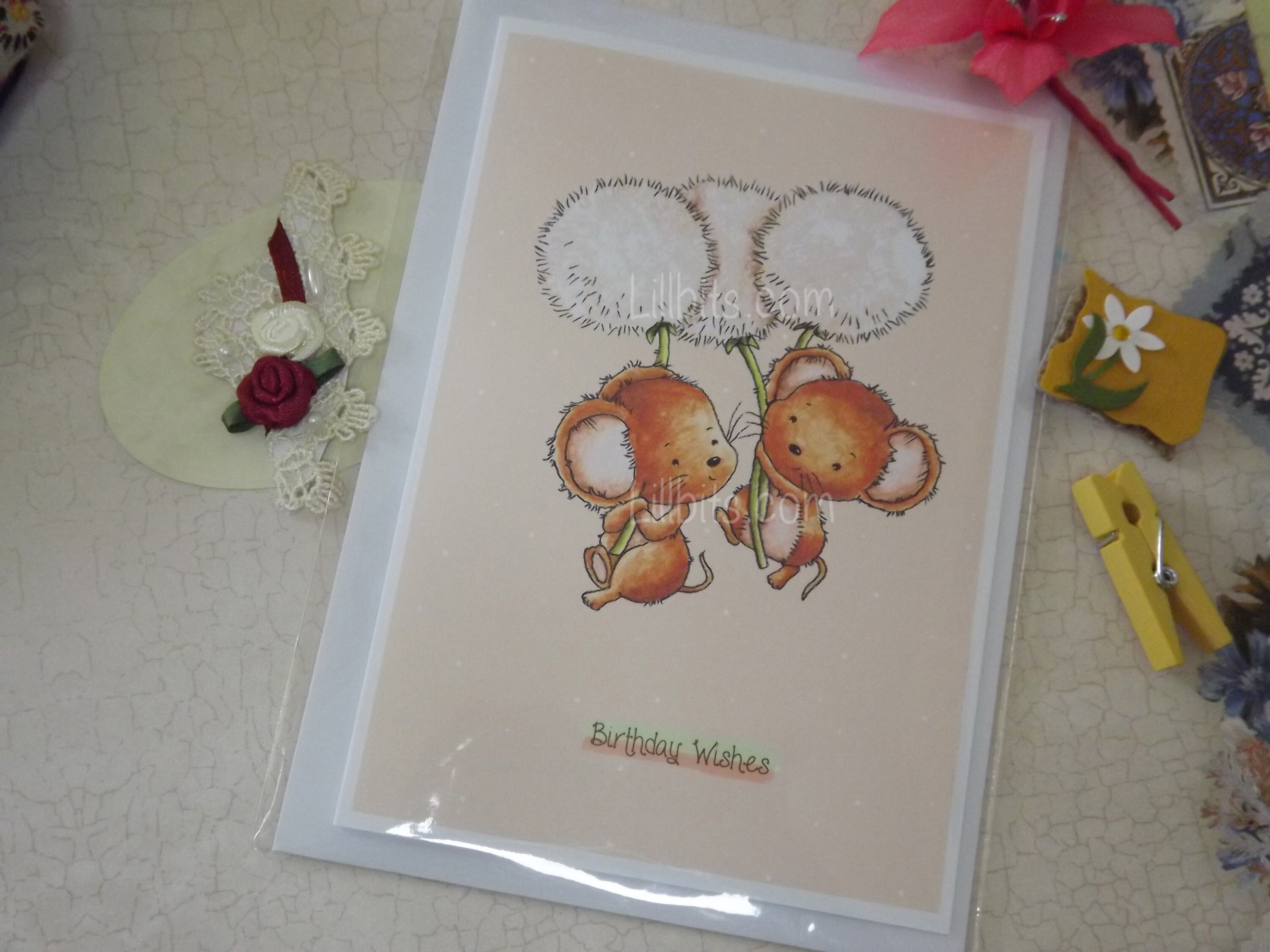 Little Birthday Wishes Card Cute Little Mice Dandelion | Etsy