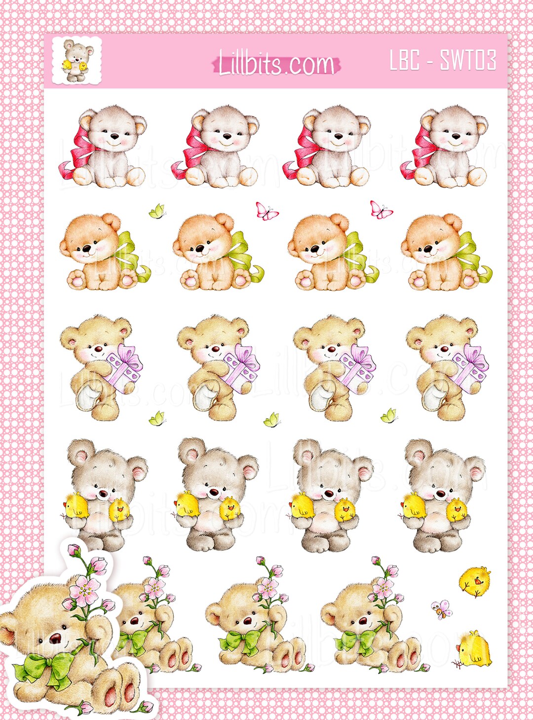 Cute Sticker Sheets - Sweet Teddies 3 - Lillbits - Planner Stickers ...