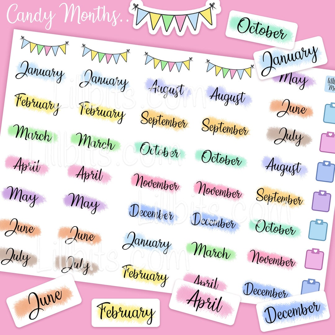 Planner Months of the Year - Candy Months Stickers - Lillbits Creations ...