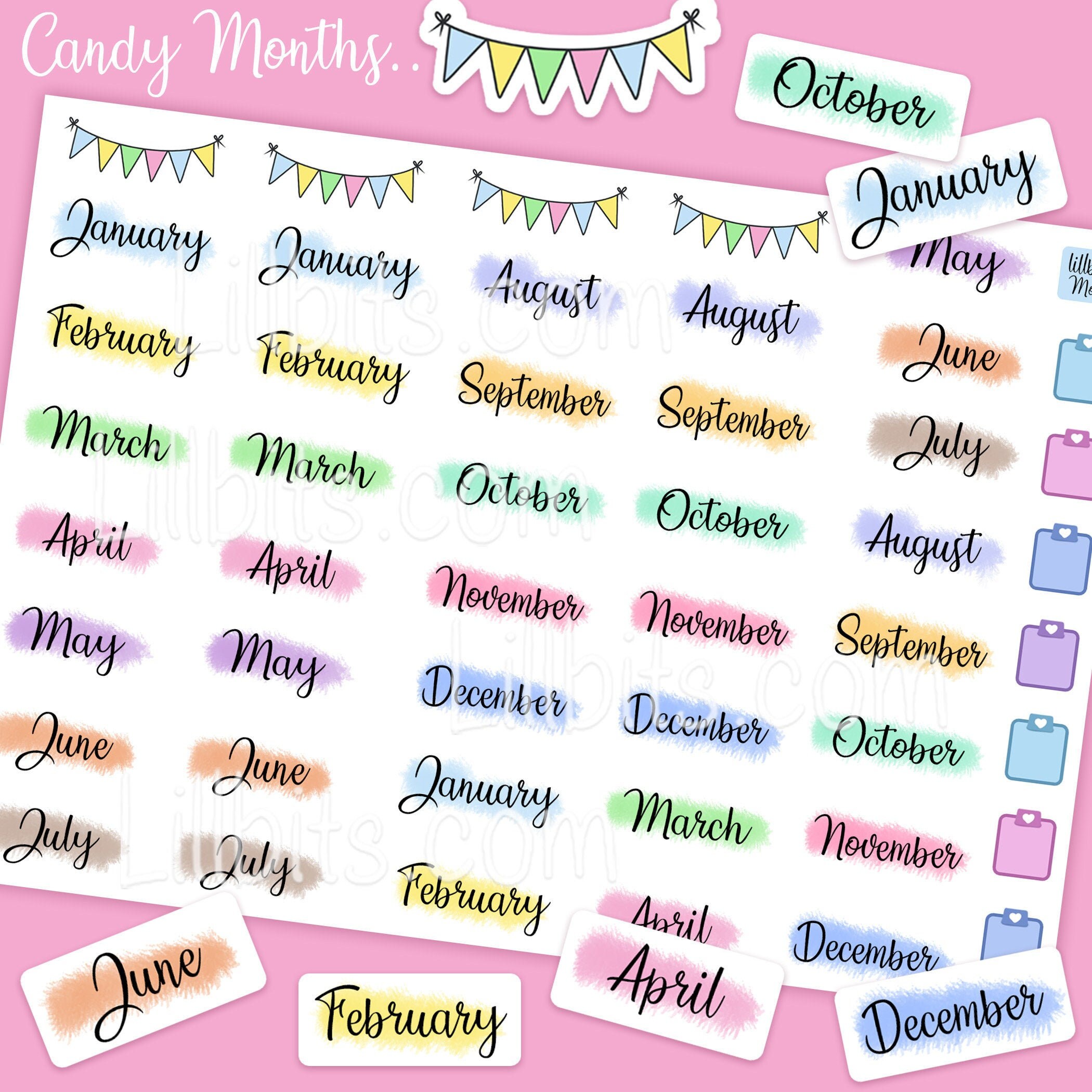 Planner Months of the Year Candy Months Stickers Lillbits - Etsy