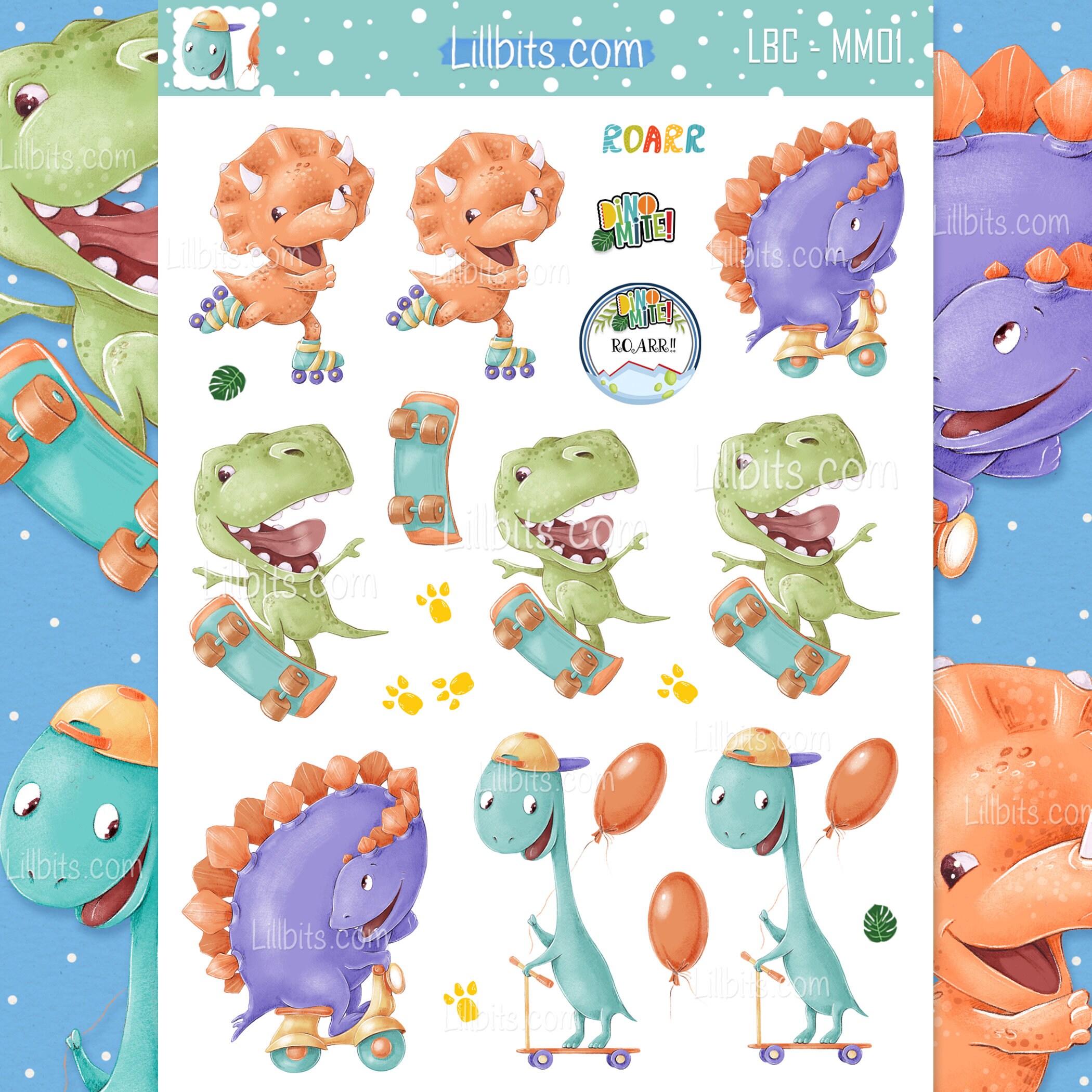 Lill Dino Roar Stickers Lillbits Cute Stickers Dinosaurs - Etsy UK