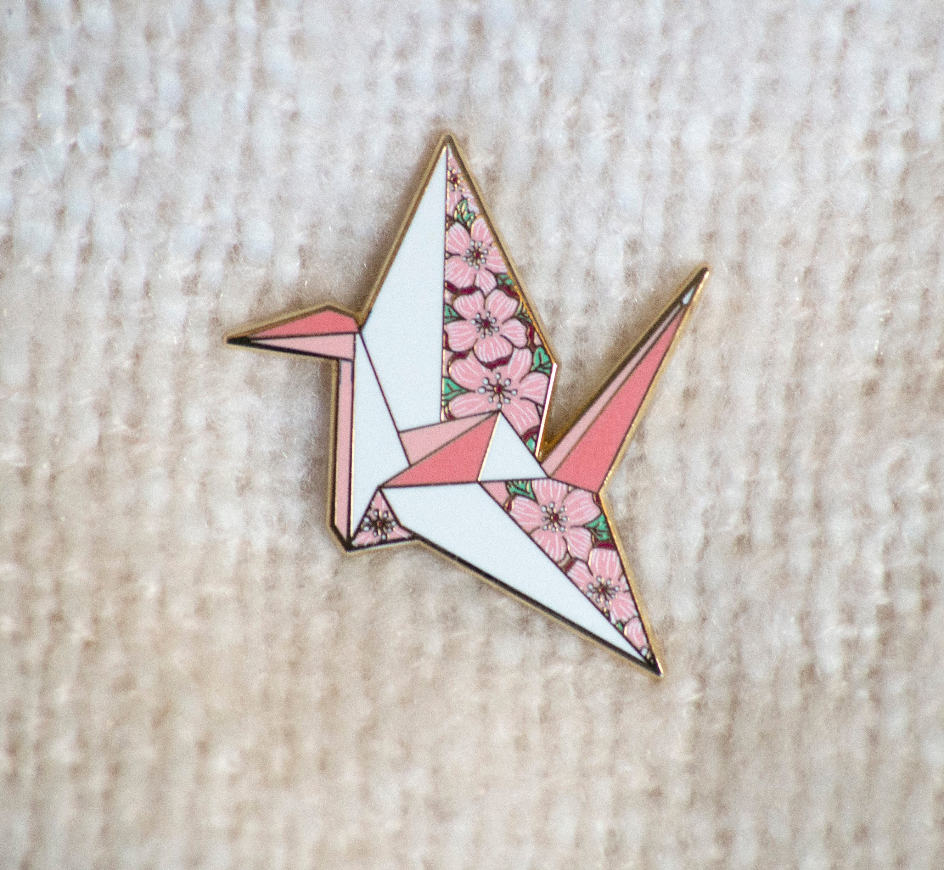 Sakura Crane - Origami Crane Enamel Pin - Lillbits - Sakura Pins - Etsy
