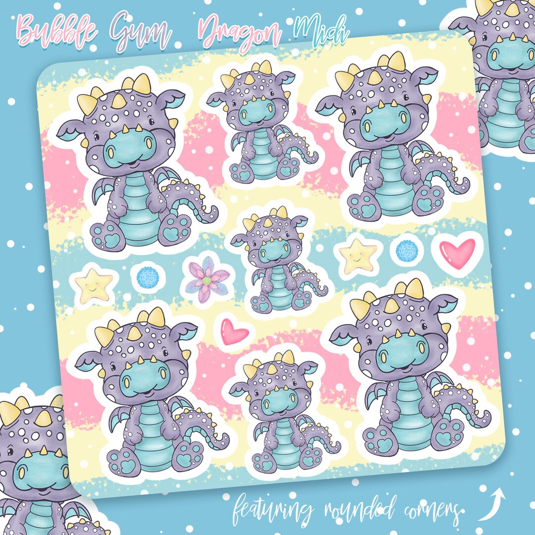 Cute Sticker Sheets - Bubble Gum Dragon - Lillbits - Etsy