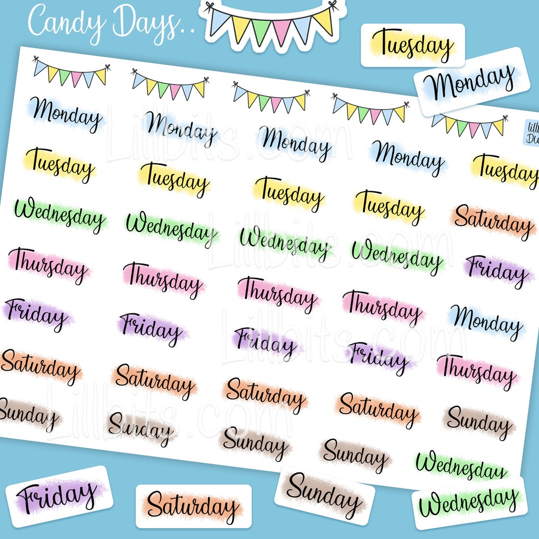 Planner Days of the Week Candy Days Stickers Lillbits - Etsy