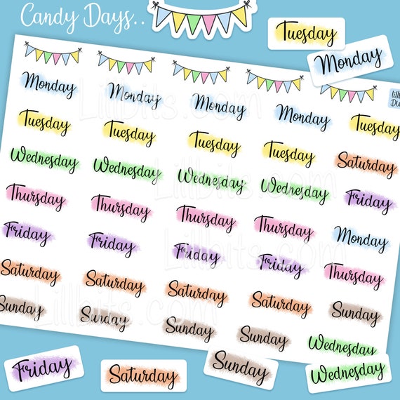 Planner Days of the Week Candy Days Stickers Lillbits | Etsy