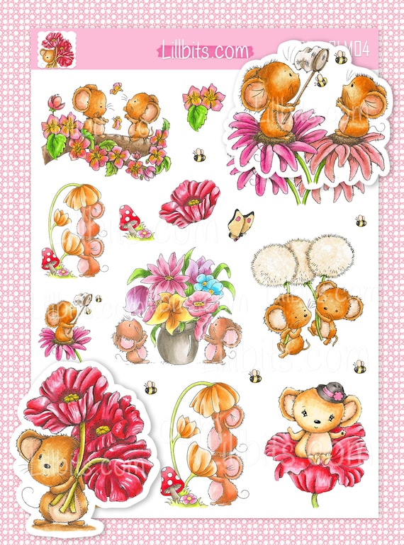 Cute Sticker Sheets Blooming Mice 4 Lillbits Creations | Etsy