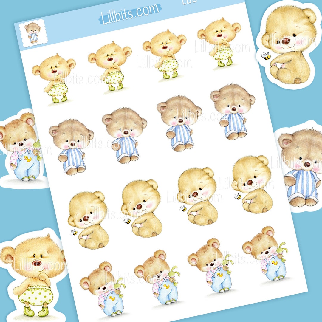 Cute Sticker Sheets Lill Ted 3 Lillbits Teddy Stickers Planner Stickers ...