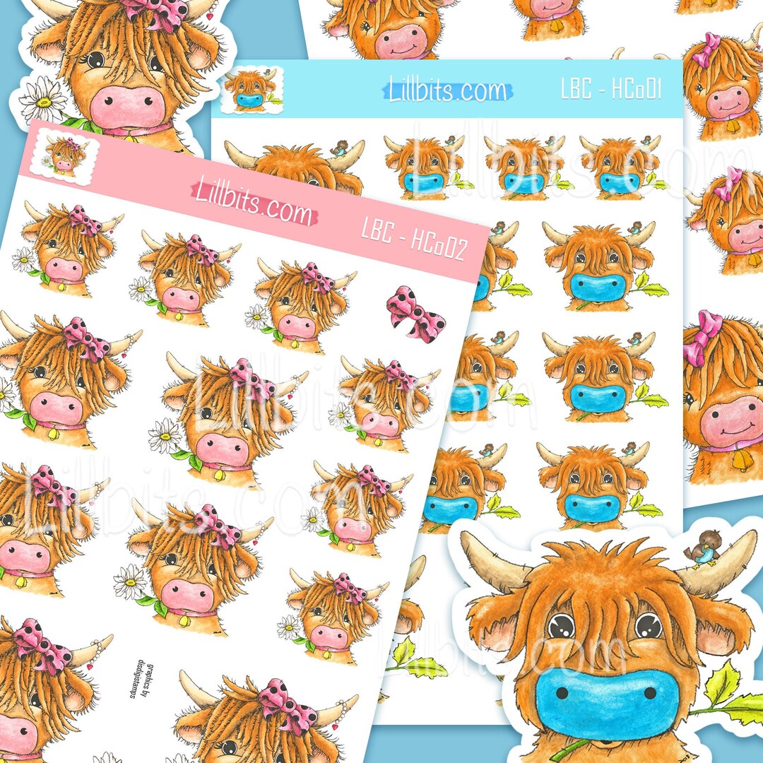 Cute Sticker Sheets Highland Cow Stickers Lillbits Creations Planner ...