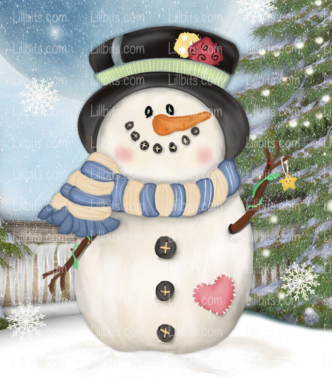 Snowman Chester Illustration - Commercial Use - Lillbits Creations ...