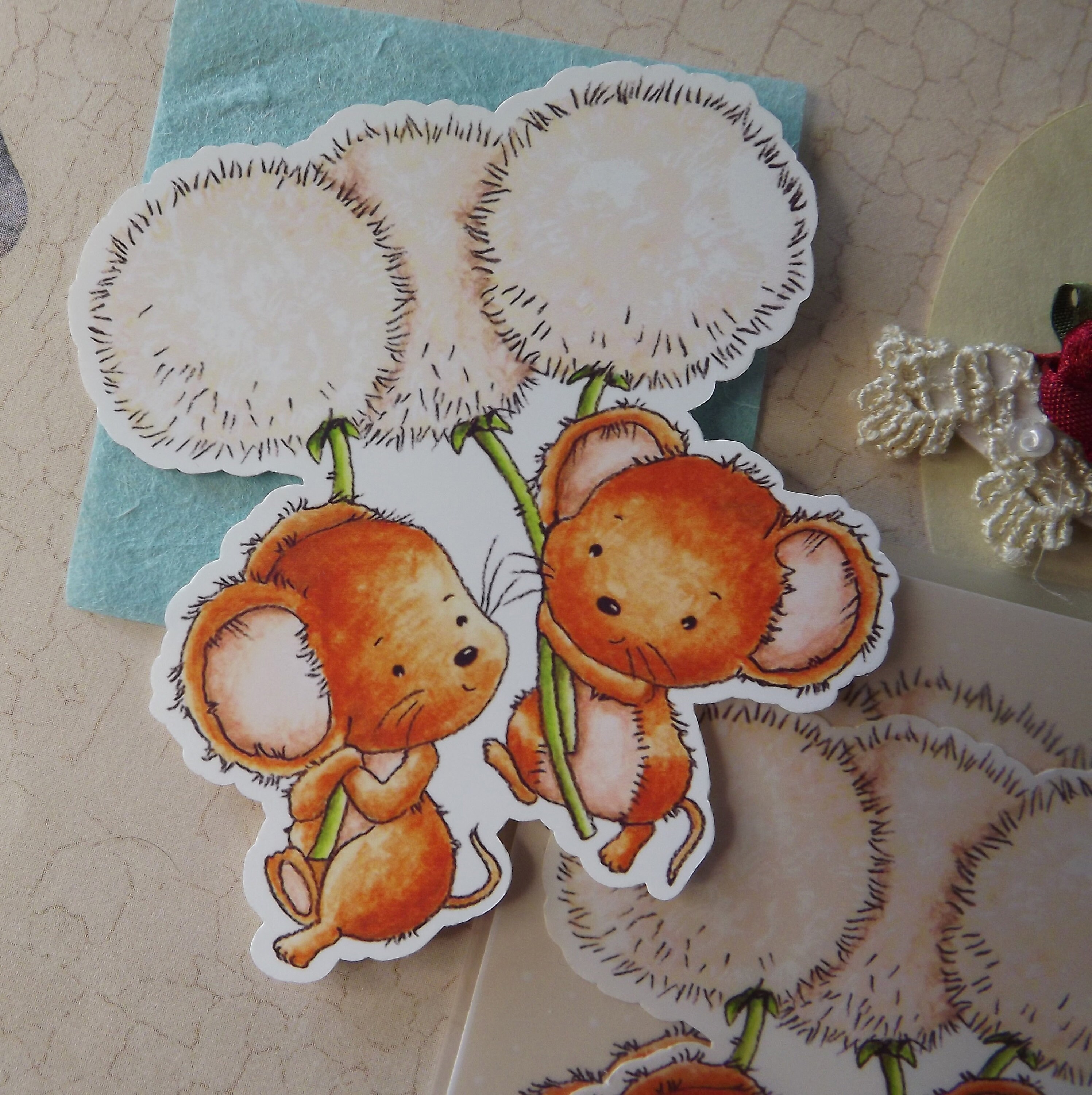 Cute Sticker Mice Floating With Dandelions Glossy Vinyl | Etsy