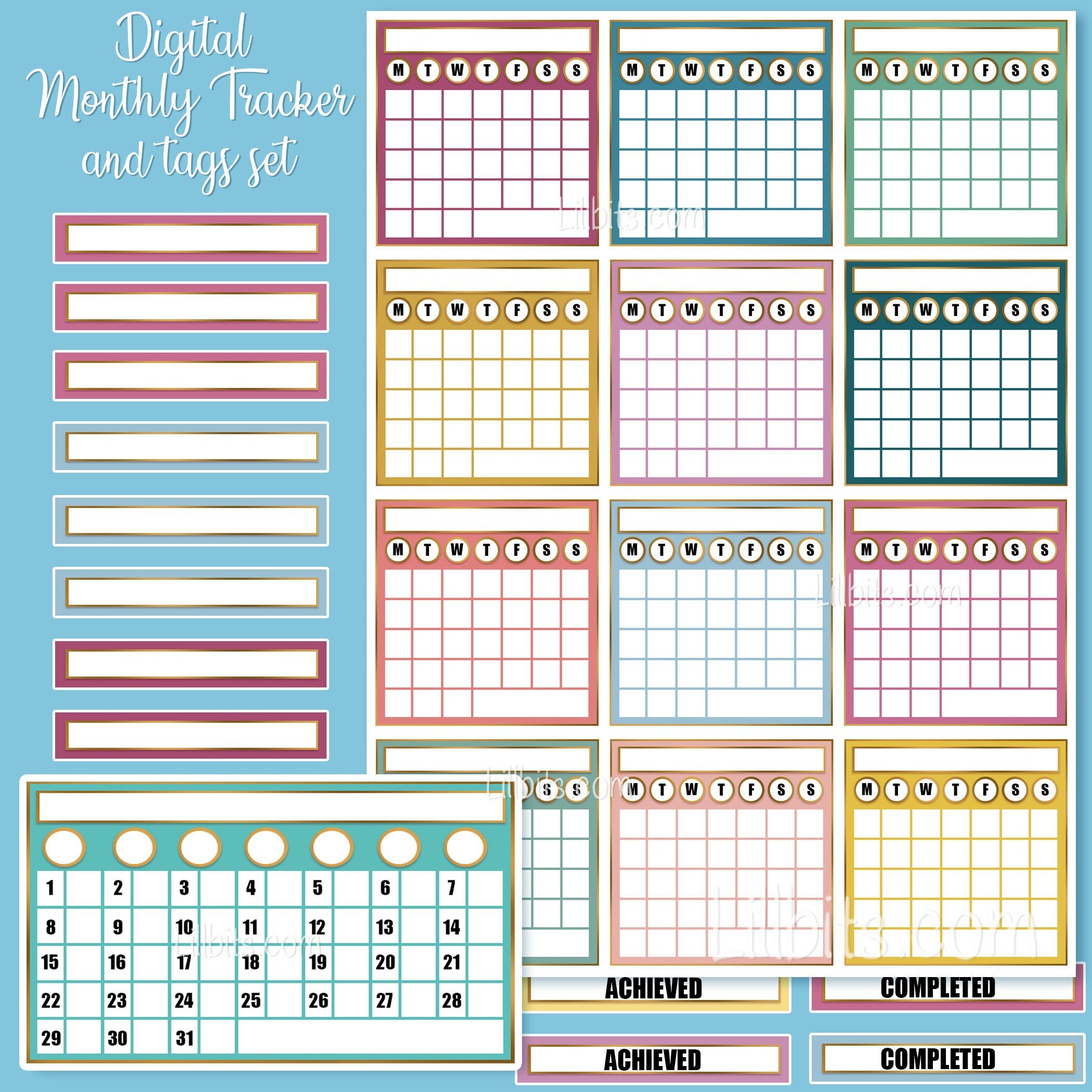 Digital Planner Kit Monthly Trackers Tags and More | Etsy