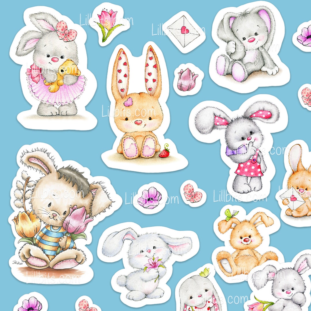 Sticker Set Cute Bunny Sticker Set Lillbits Creations Bunnies Set ...