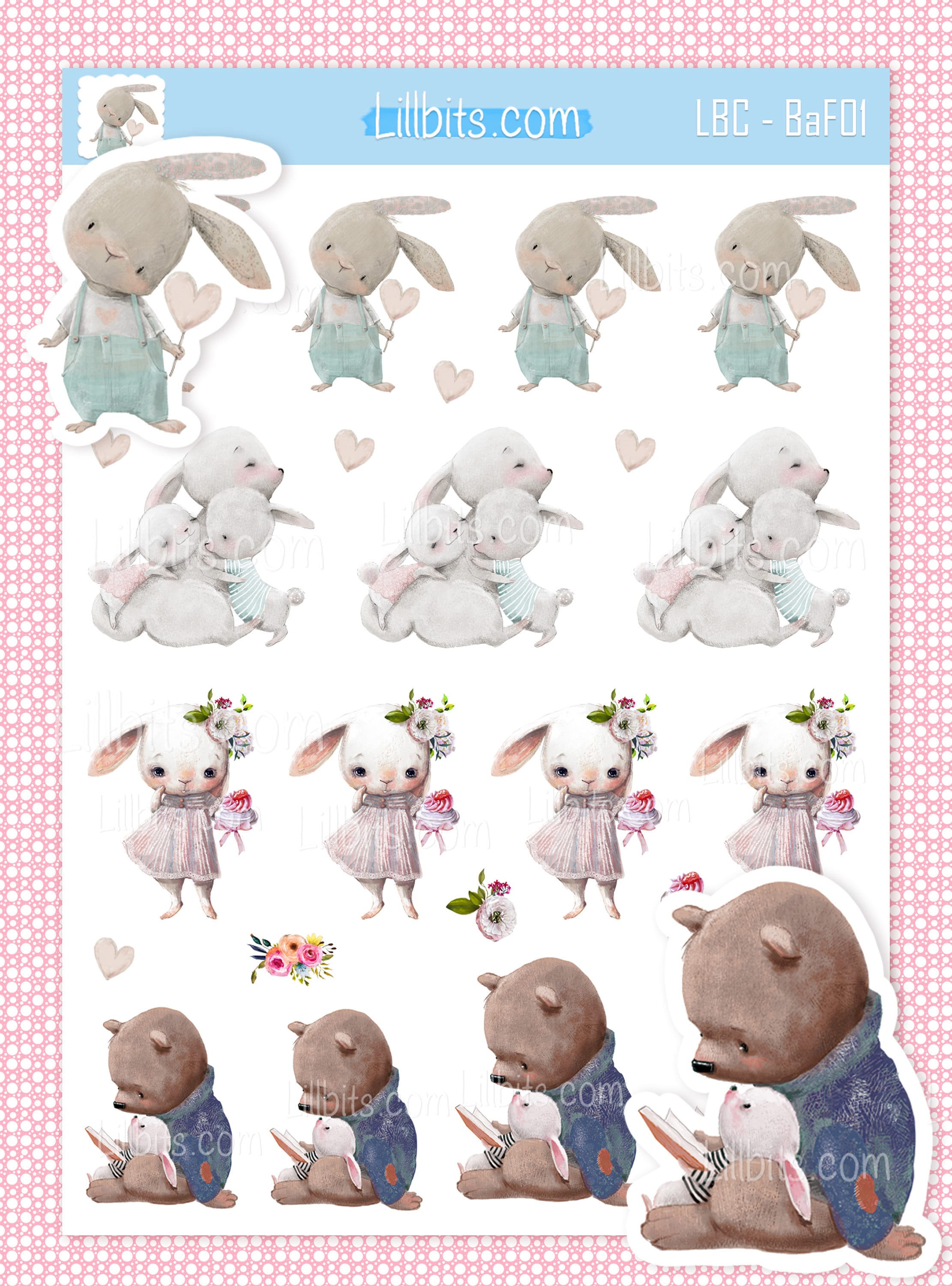 Bunny and Friends Cute Stickers Lillbits Creations Animals - Etsy UK