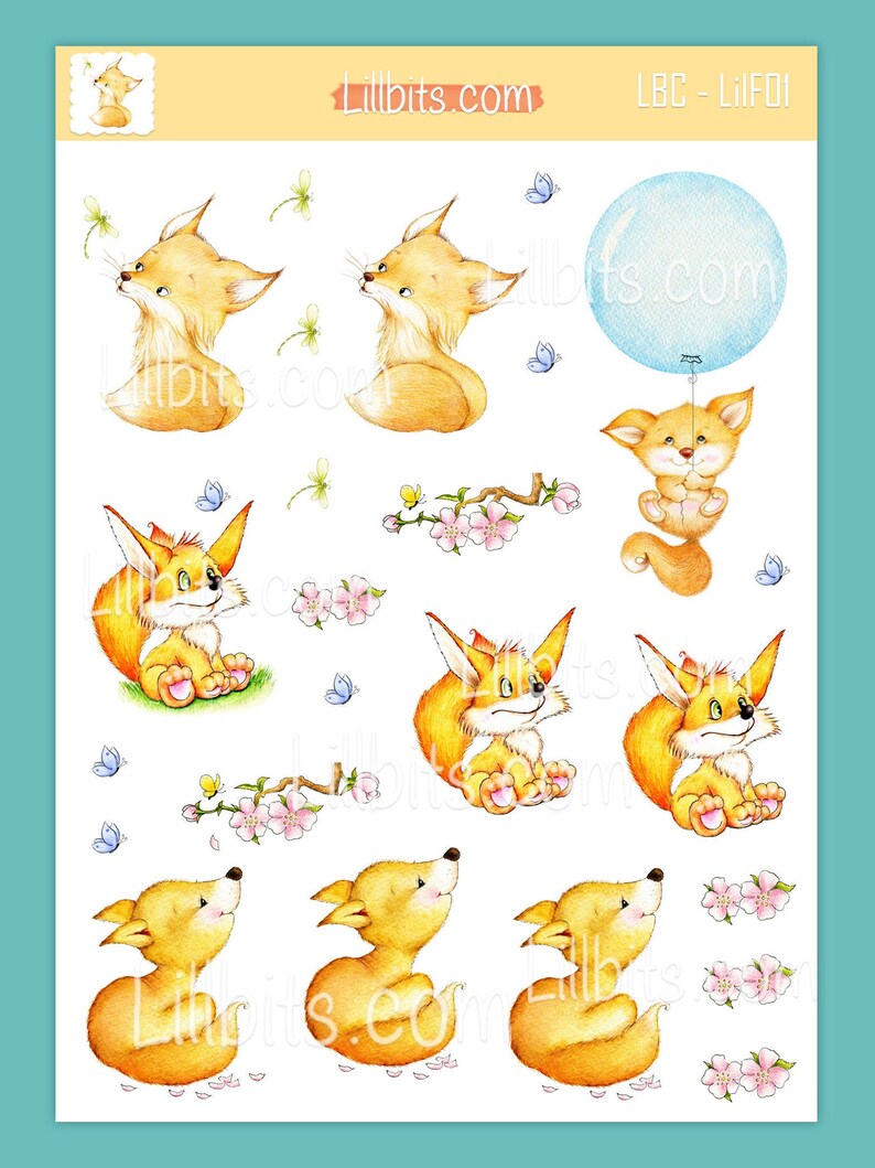 Cute Sticker Sheets - Little Fox Stickers - Sweet Fox Stickers ...