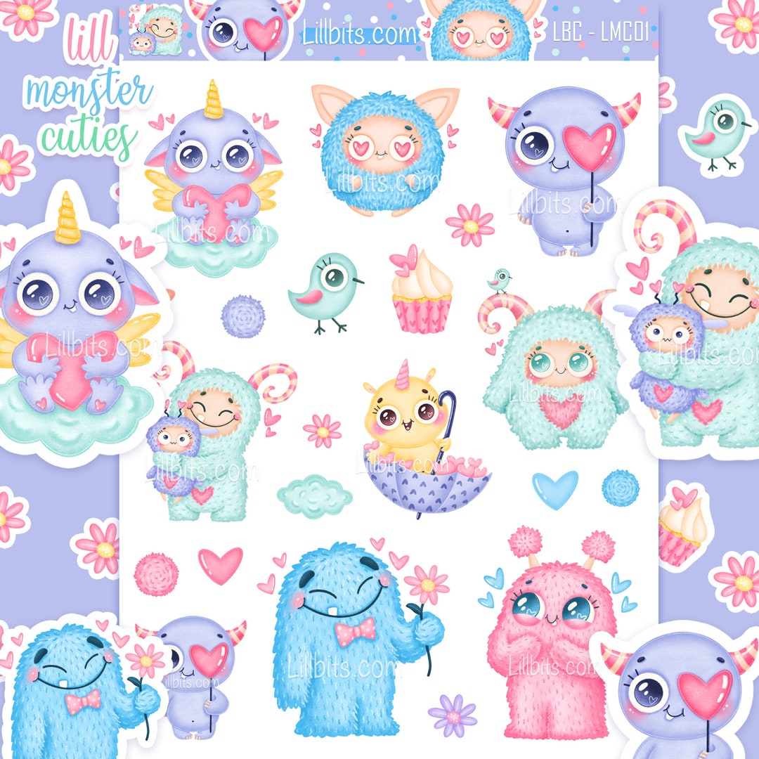 Lill Monster Cuties - Lillbits - Cute Sticker Sheets - Etsy