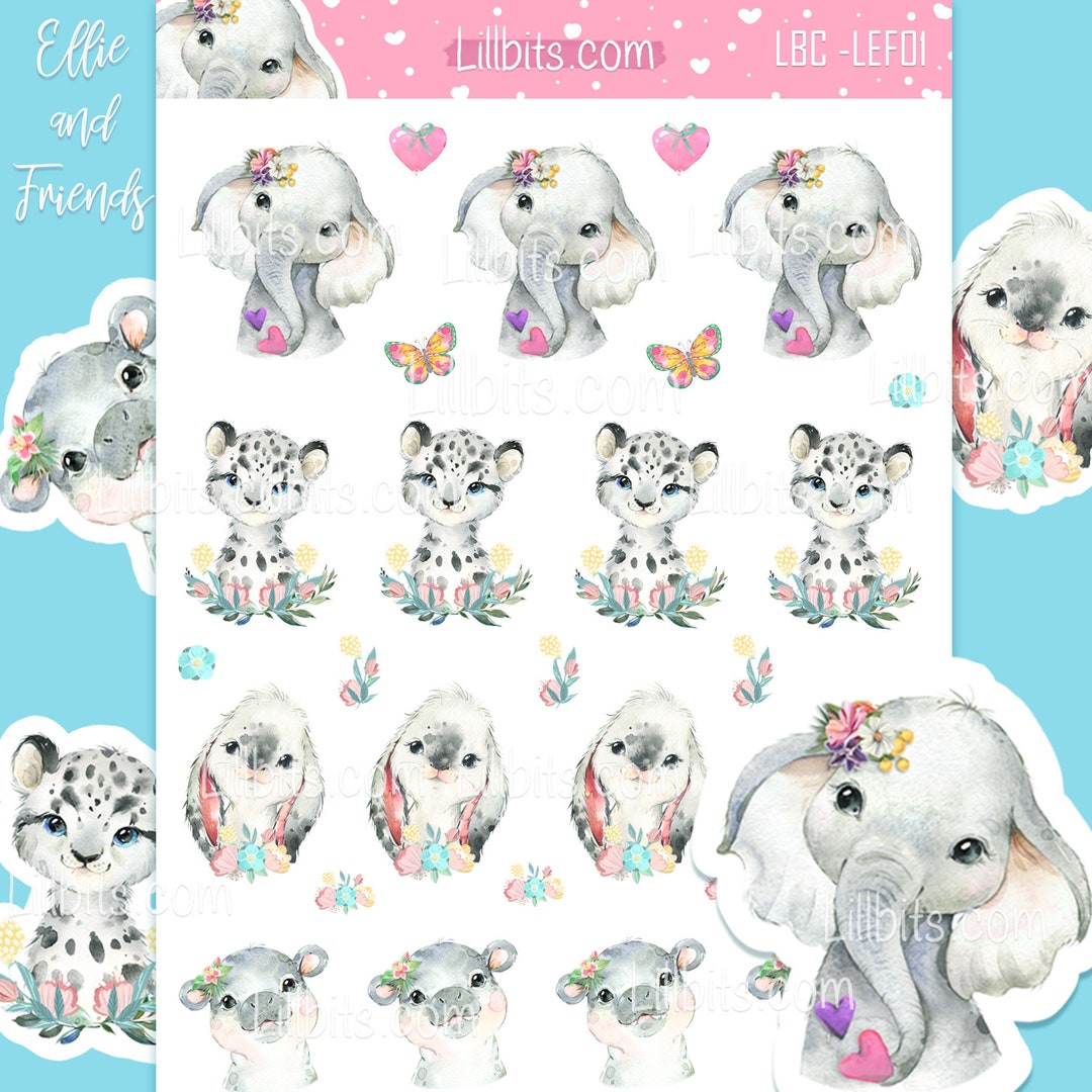Ellie and Friends - Lillbits Creations - Sticker Sheet - Cute Ellies - Etsy