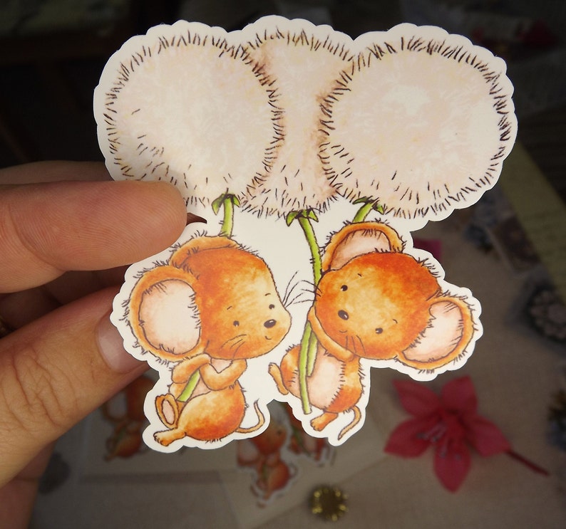 Cute Sticker Mice Floating With Dandelions Glossy Vinyl - Etsy