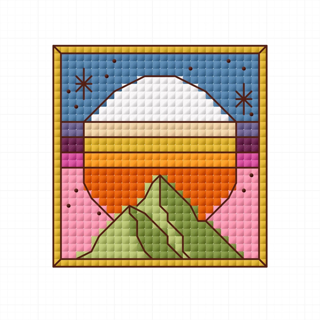 Colorful Mountain Cross Stitch Pattern PDF – Bold Hiking Stitch, Mini ...