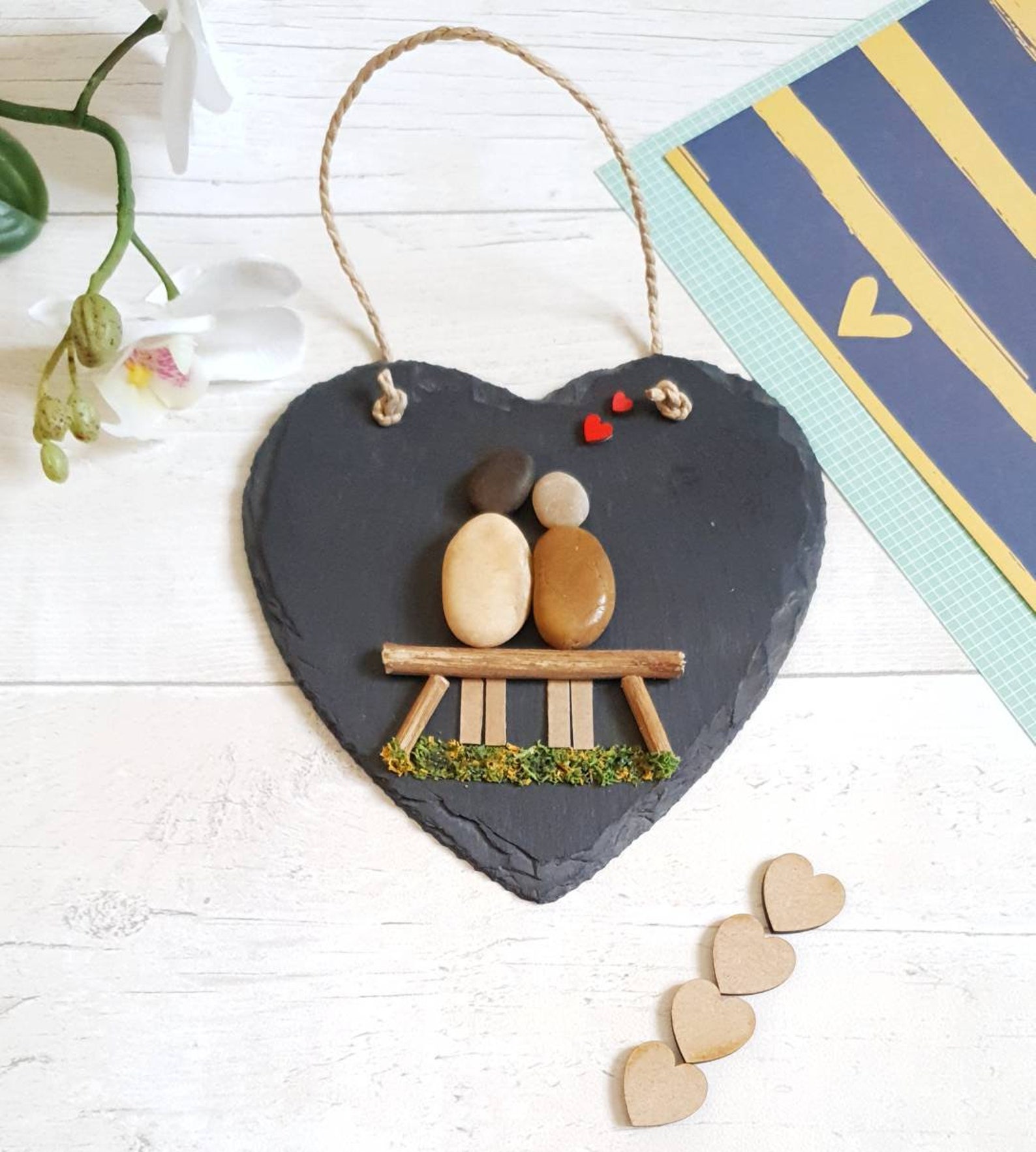 Valentine Pebble Art, Slate Heart Valentine Day Gift for Husband ...