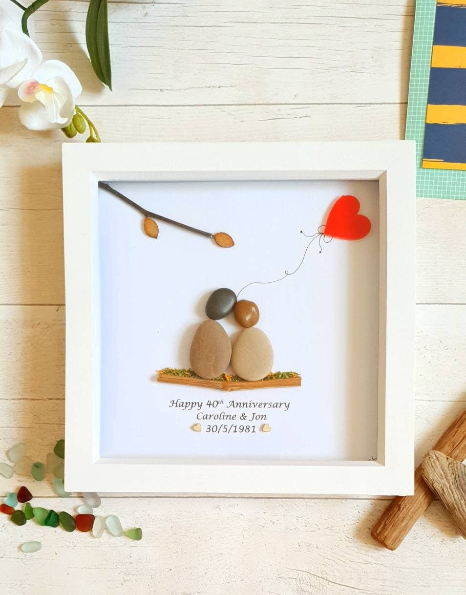 Personalised 40th Anniversary Pebble Art Picture. Ruby Anniversary Gift ...