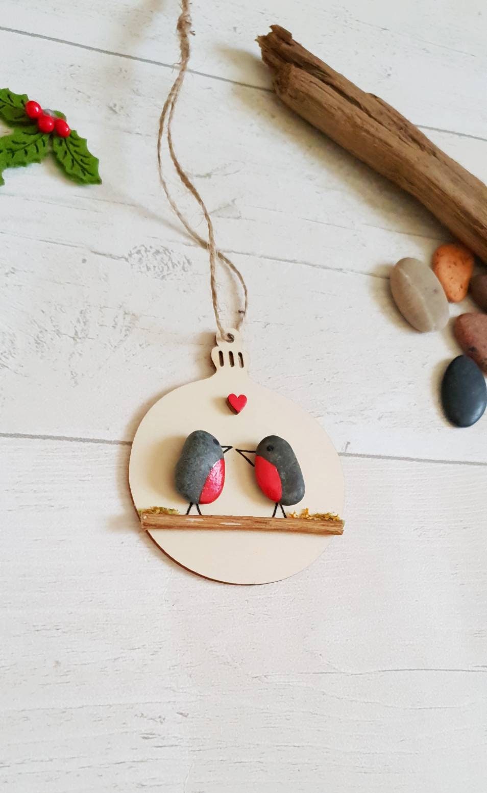 Christmas Robin Pebble Baubles Christmas Tree Pendant Robin - Etsy UK