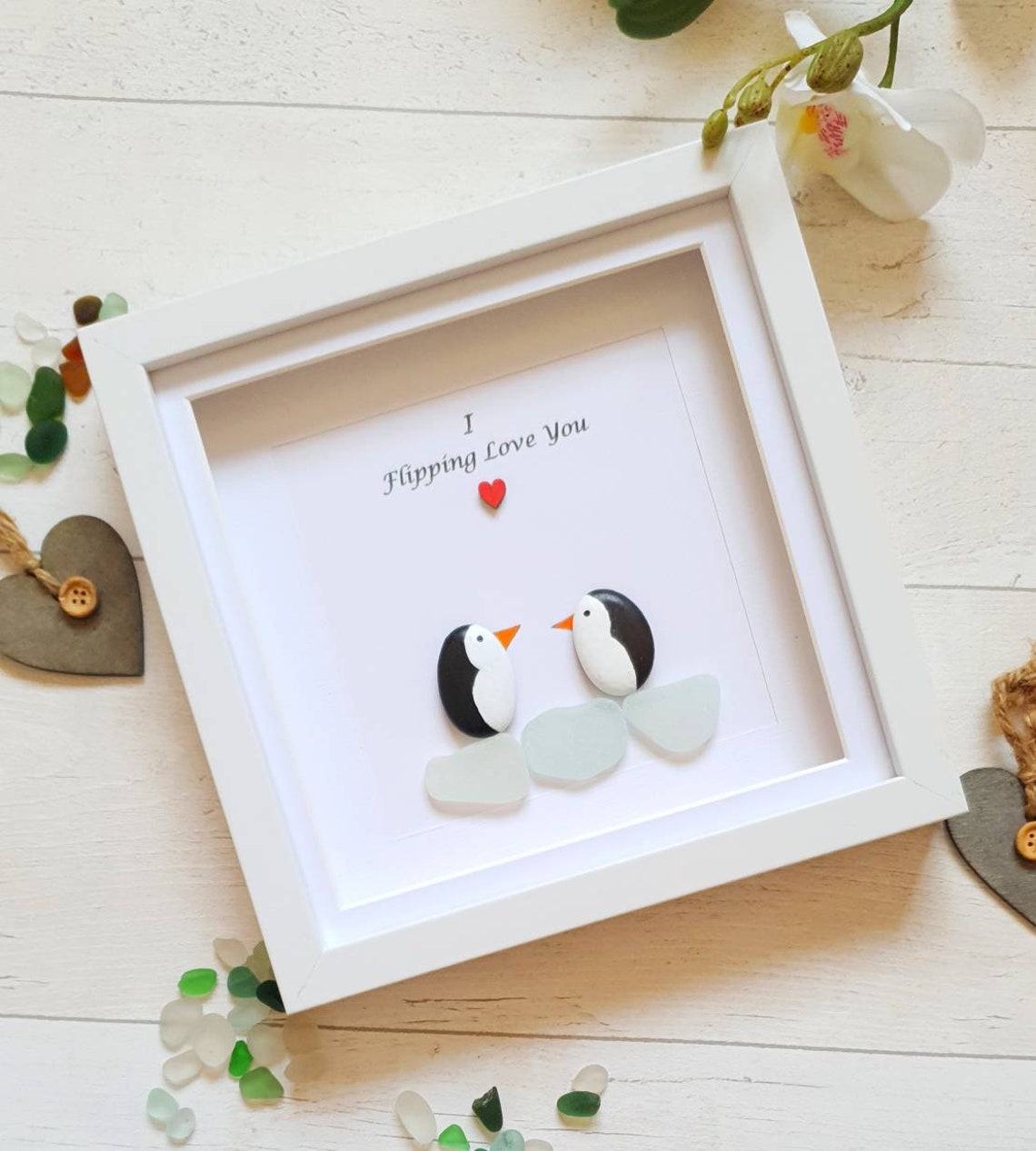 Flipping Love You Penguin Pebble Art Valentine Couple Pebble | Etsy