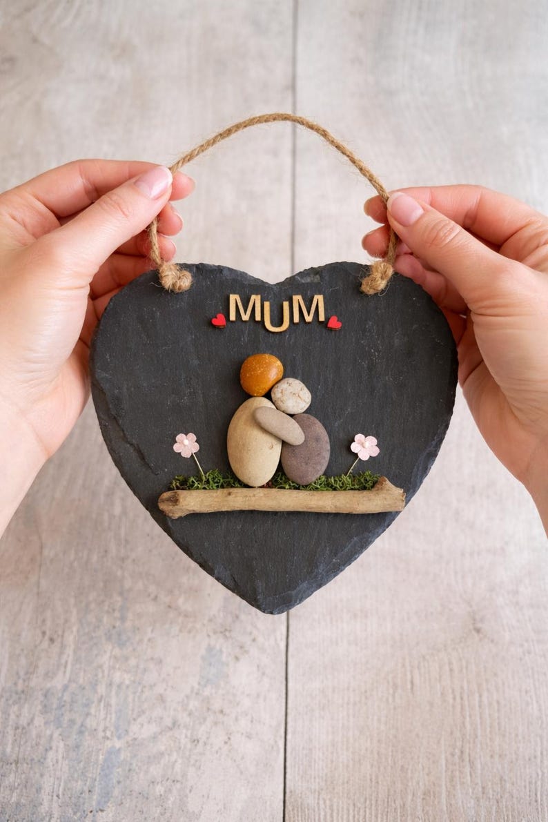 Pebble Art Mum Gift: Slate Heart, Mother & Child - Etsy