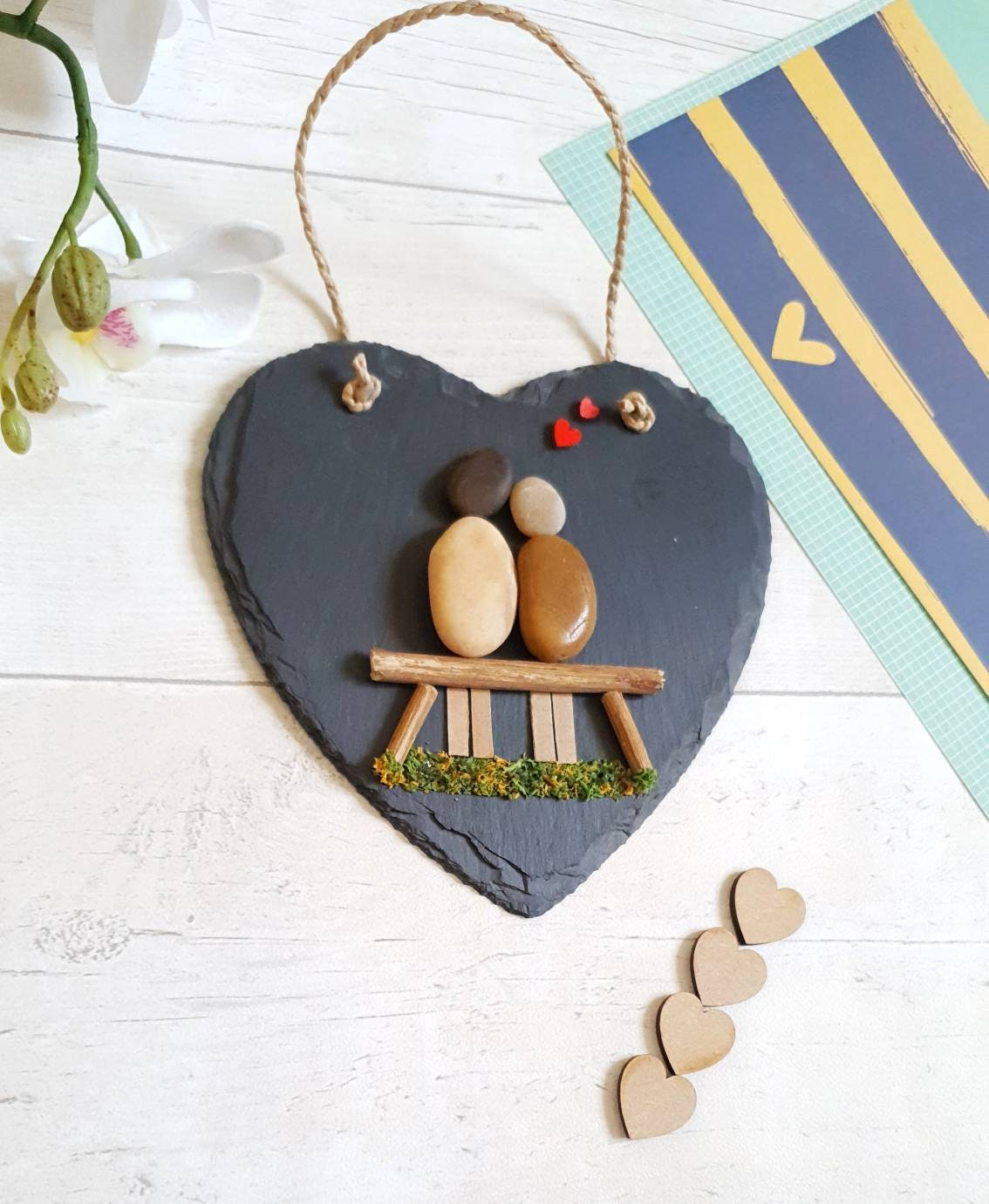 Valentine Pebble Art, Slate Heart Valentine Day Gift for Husband ...