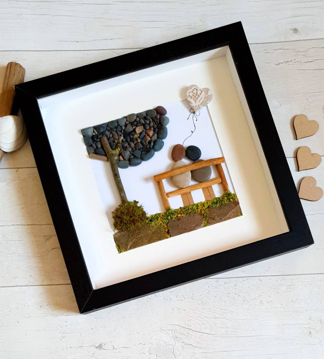 13th Anniversary Pebble Art, Personalised Lace Anniversary Gift, 40th ...