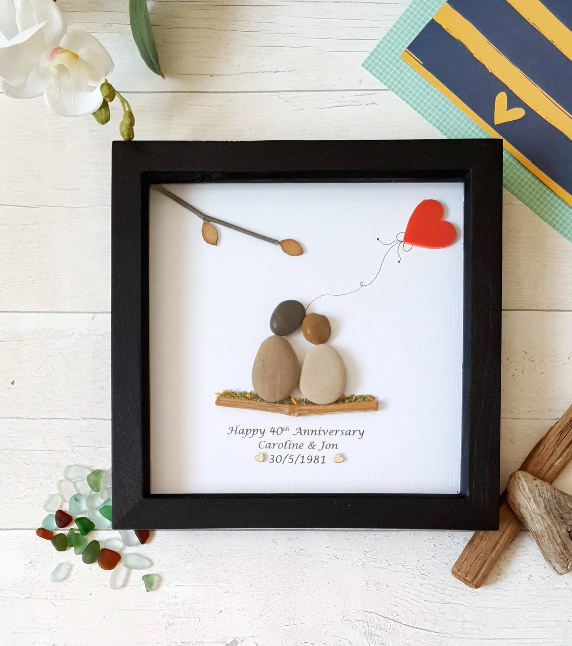 Personalised Anniversary Pebble Art Picture Parents 40th | Etsy