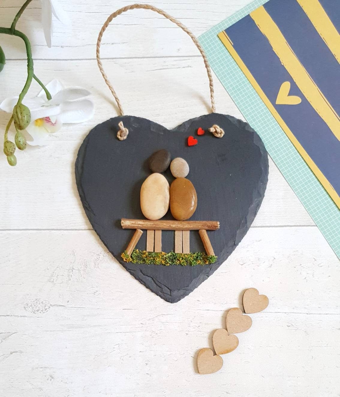 Valentine Pebble Art, Slate Heart Valentine Day Gift for Husband ...