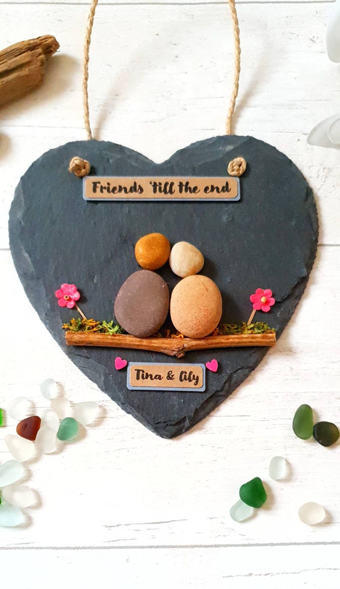 Personalized Friendship Pebble Art, Slate Heart Ornament - Etsy