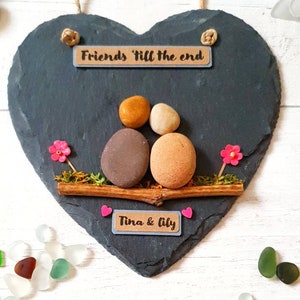Personalised Best Friend Friendship Pebble Art Hanging, Slate Heart ...