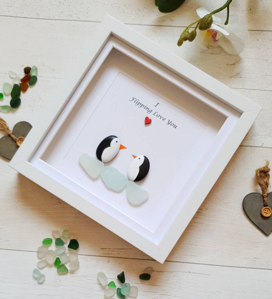 Flipping Love You Penguin Pebble Art Valentine Couple Pebble | Etsy