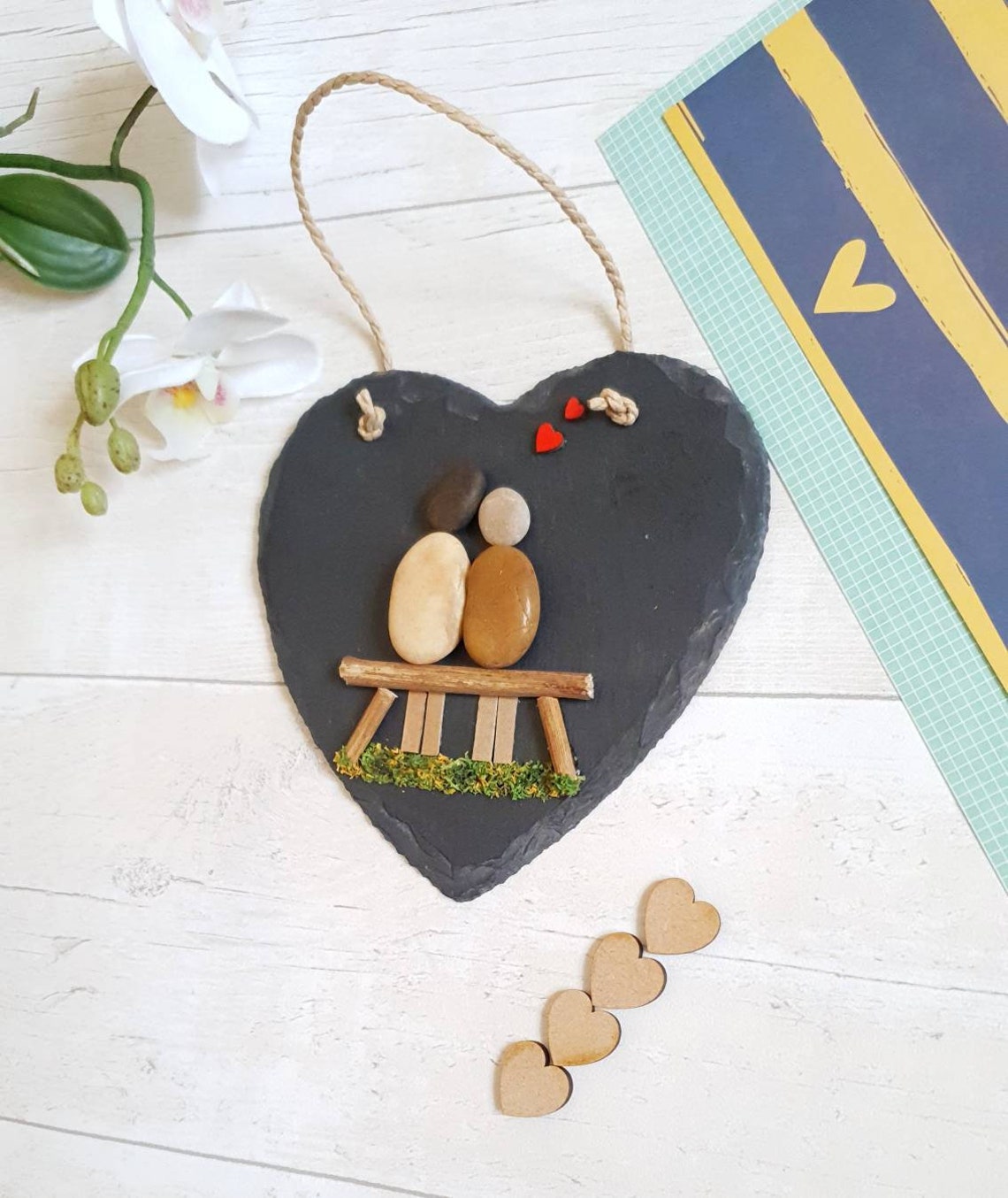 Valentine Pebble Art, Slate Heart Valentine Day Gift for Husband ...