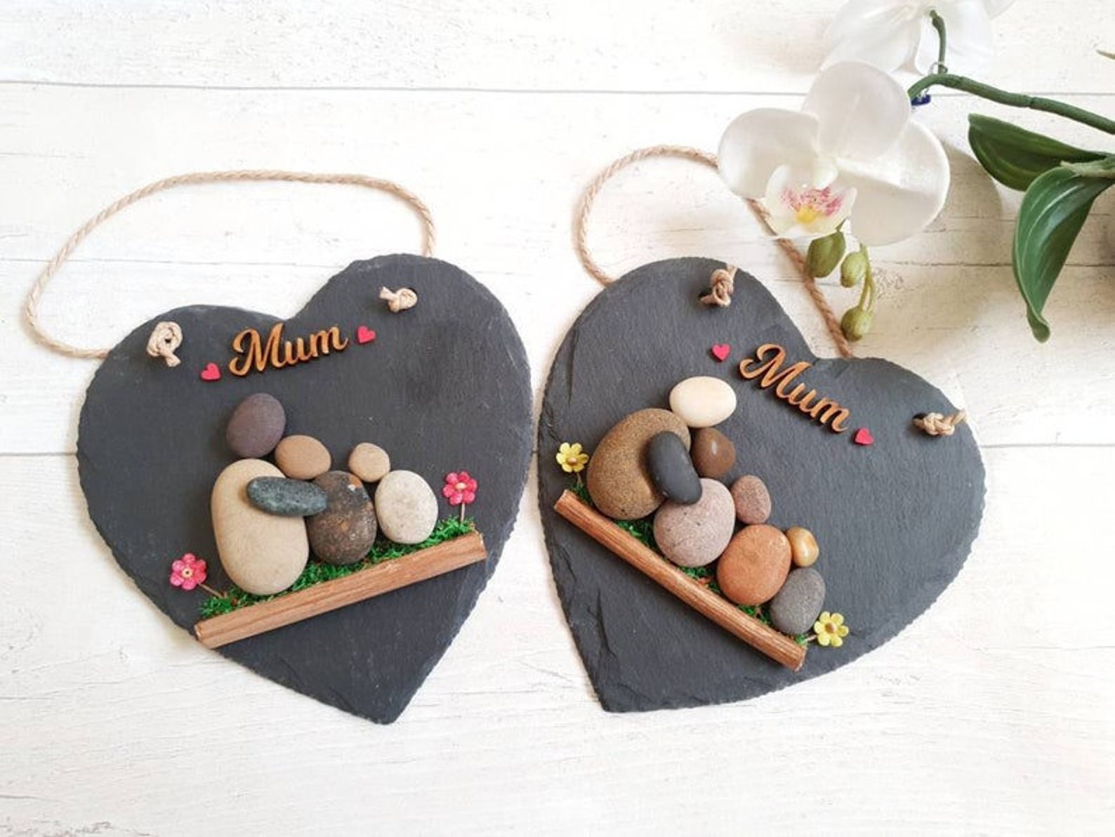 Pebble Art Mum Gift: Slate Heart, Mother & Child - Etsy