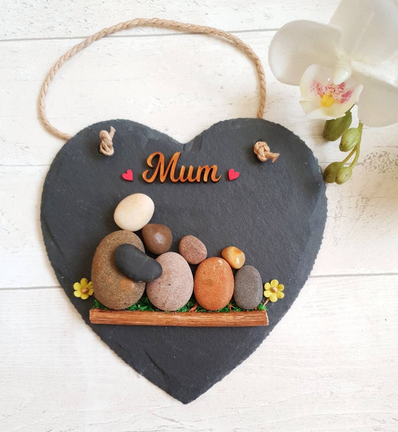 Pebble Art Mum Gift: Slate Heart, Mother & Child - Etsy