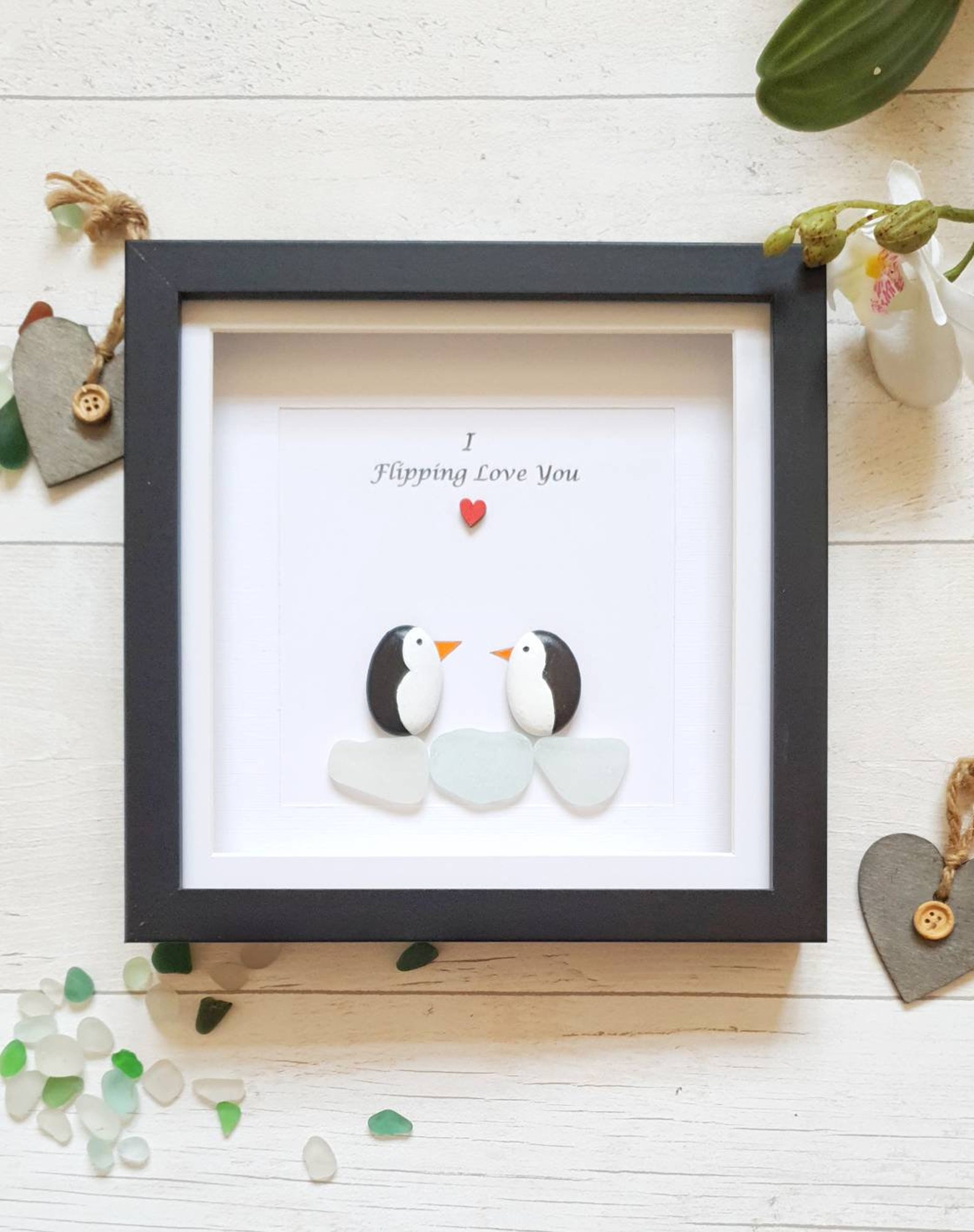 Flipping Love You Penguin Pebble Art Valentine Couple Pebble | Etsy