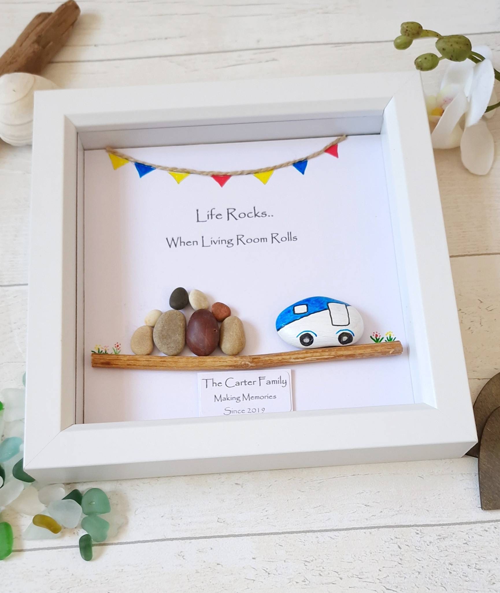 Personalized Pebble Art Caravan Picture Frame: Family Campervan Gift ...